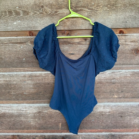 miami | Tops | Miami Navy Blue Puff Sleeved Bodysuit | Poshmark